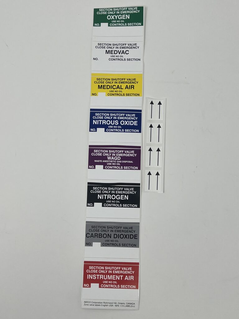 Zone Valve Box Label Set - 8 Gases - Environmental and Medical Gas Services